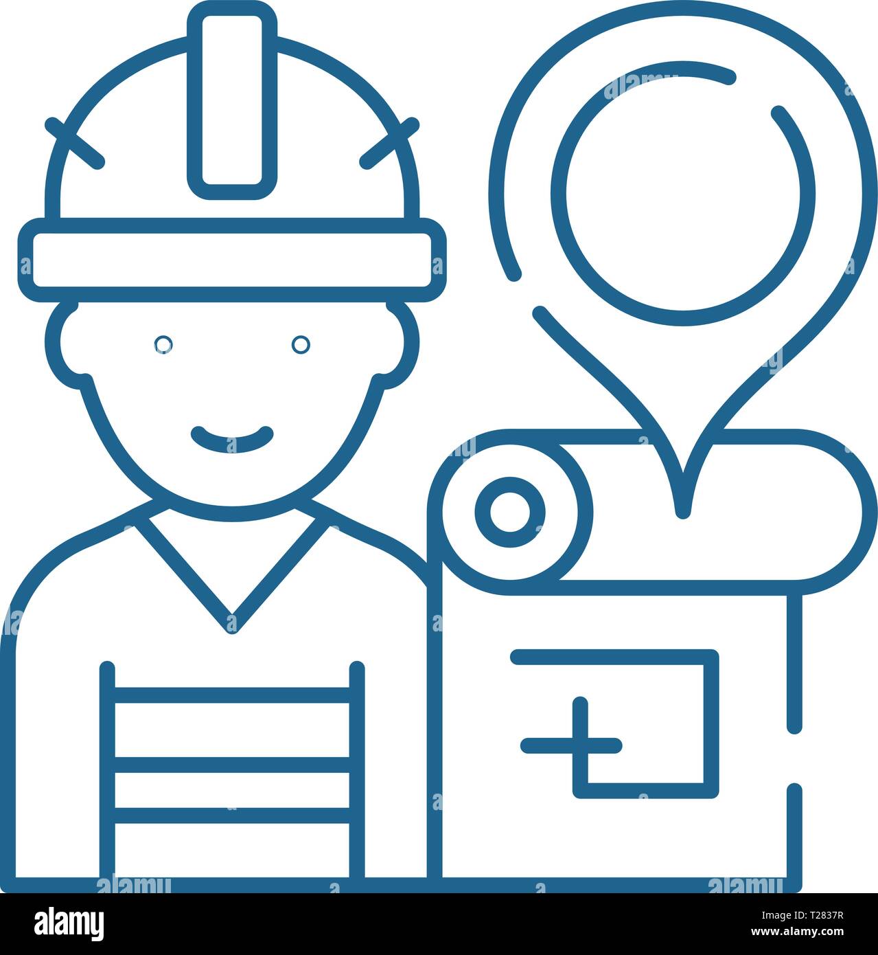 Engineer and house plan line icon concept. Engineer and house plan flat ...