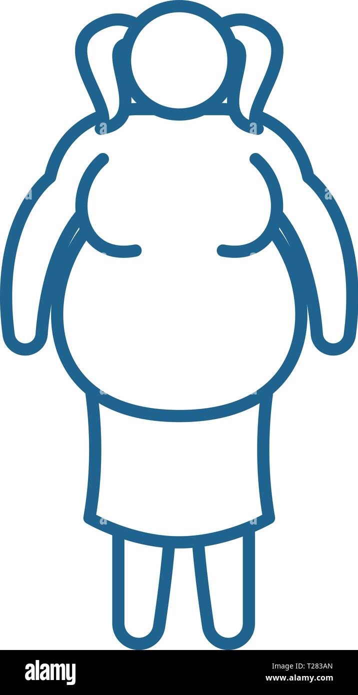 Fat woman line icon concept. Fat woman flat vector symbol, sign ...
