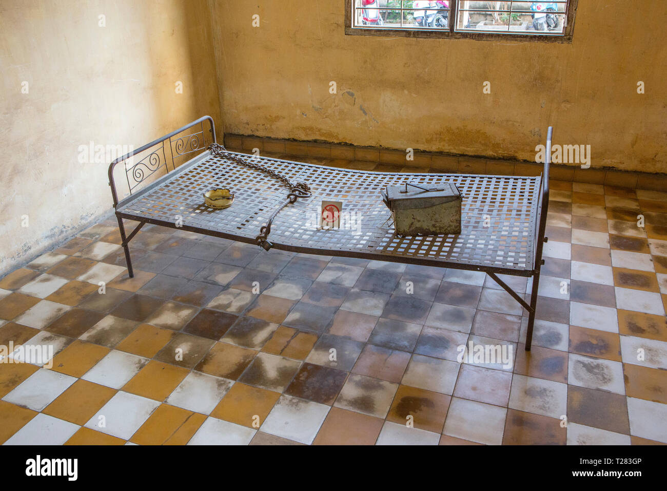 A cell at the S21 Tuol Sleng Genocide Museum, Phnom Penh, Cambodia ...