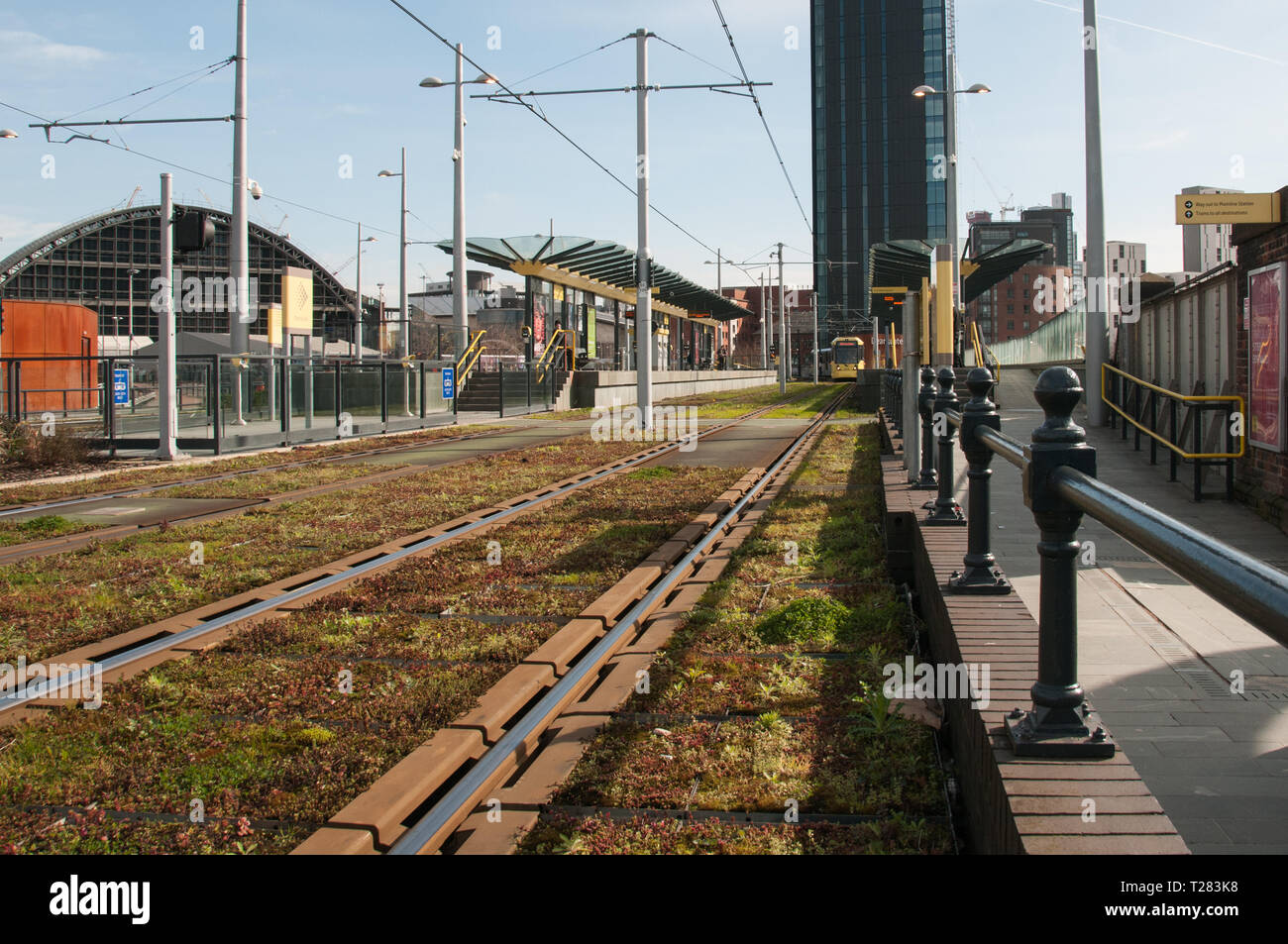 Around the UK - A view of a tram approaching the Deansgate ...