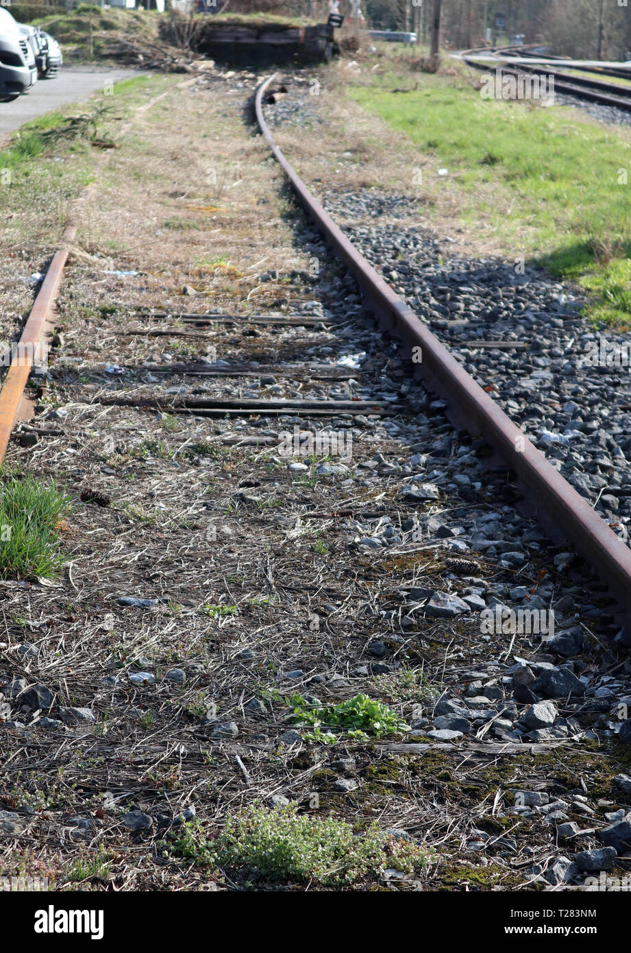 Old feral rail track to the siding Stock Photo - Alamy