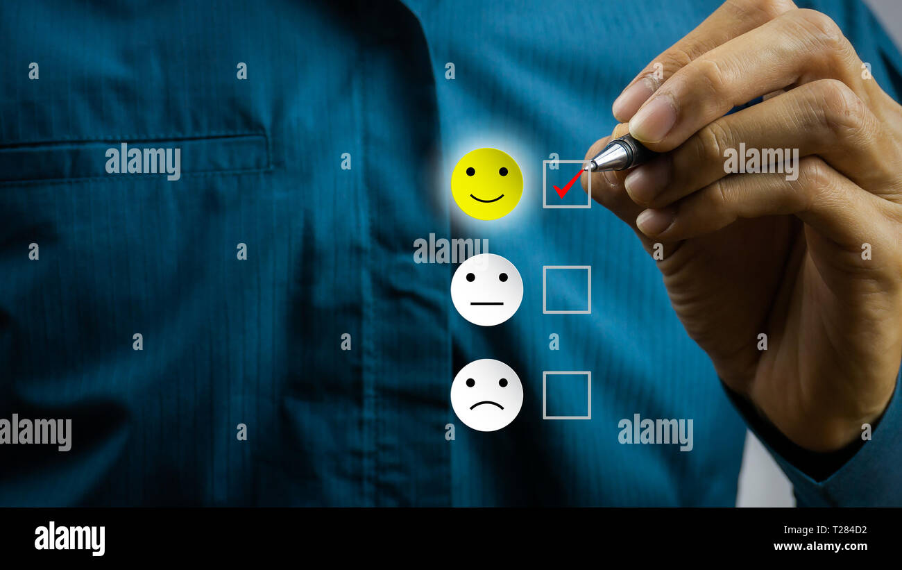 Conceptual the customer responded to the survey. The client using hand ...