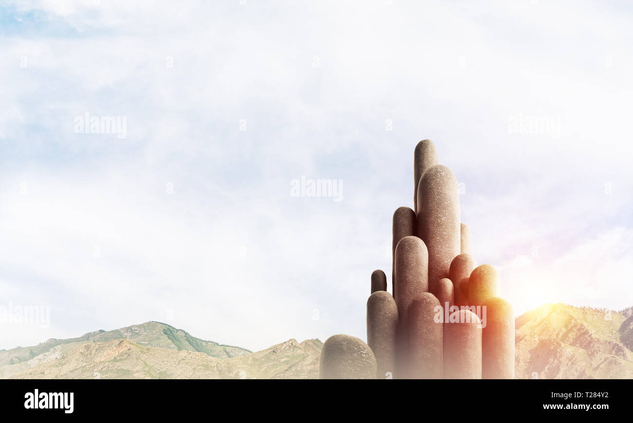 Multiple stone columns with breathtaking landscape Stock Photo - Alamy