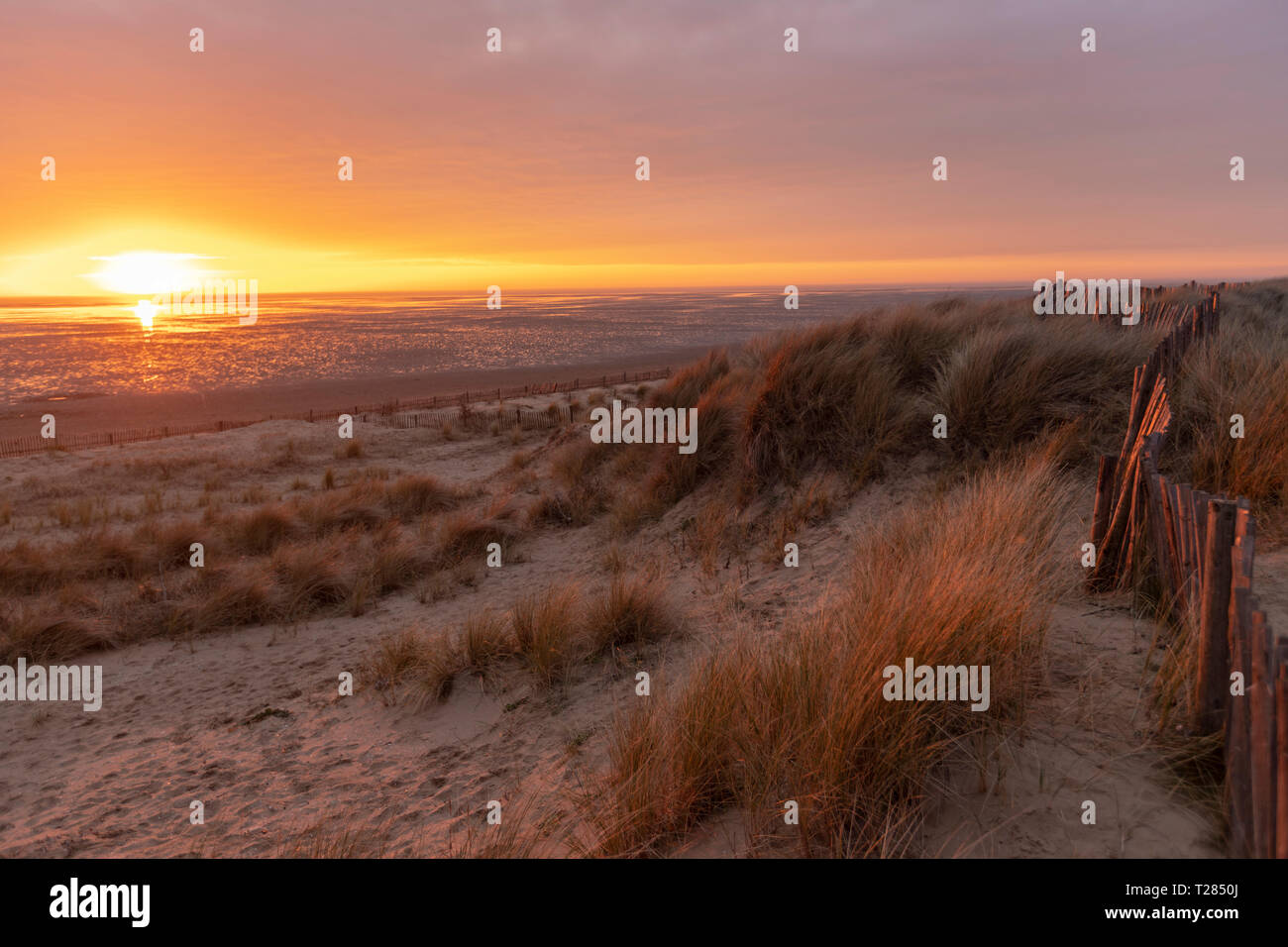 St Annes beach and dunes at sunset, Lytham St Annes, Lancashire, UK ...