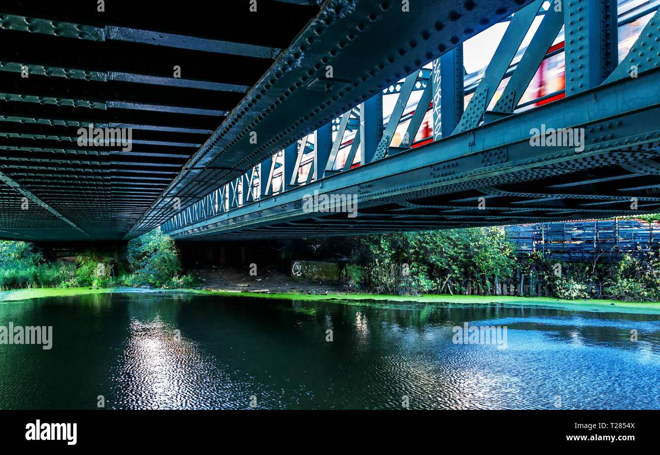 The railway bridges between Bow Locks and Three Mills. On the left is ...