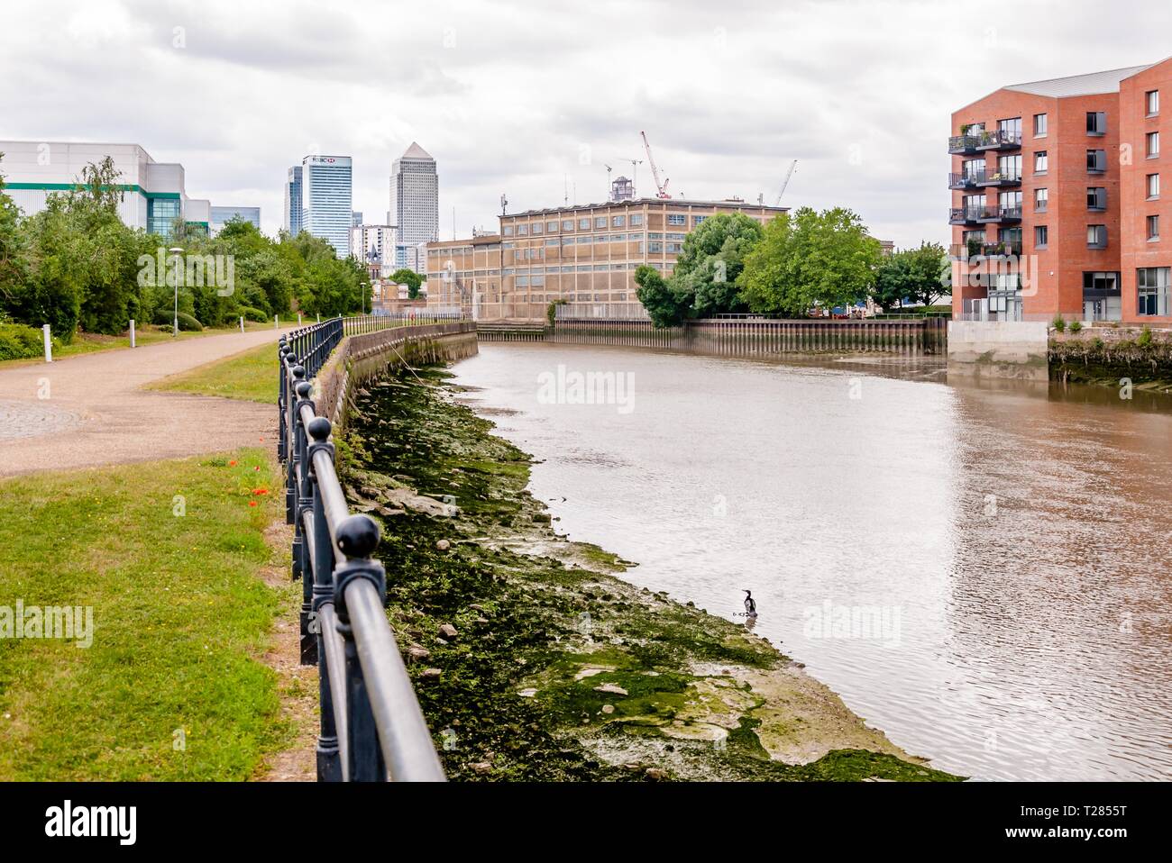 Bow Locks in East London with Canary Wharf in the background, London ...