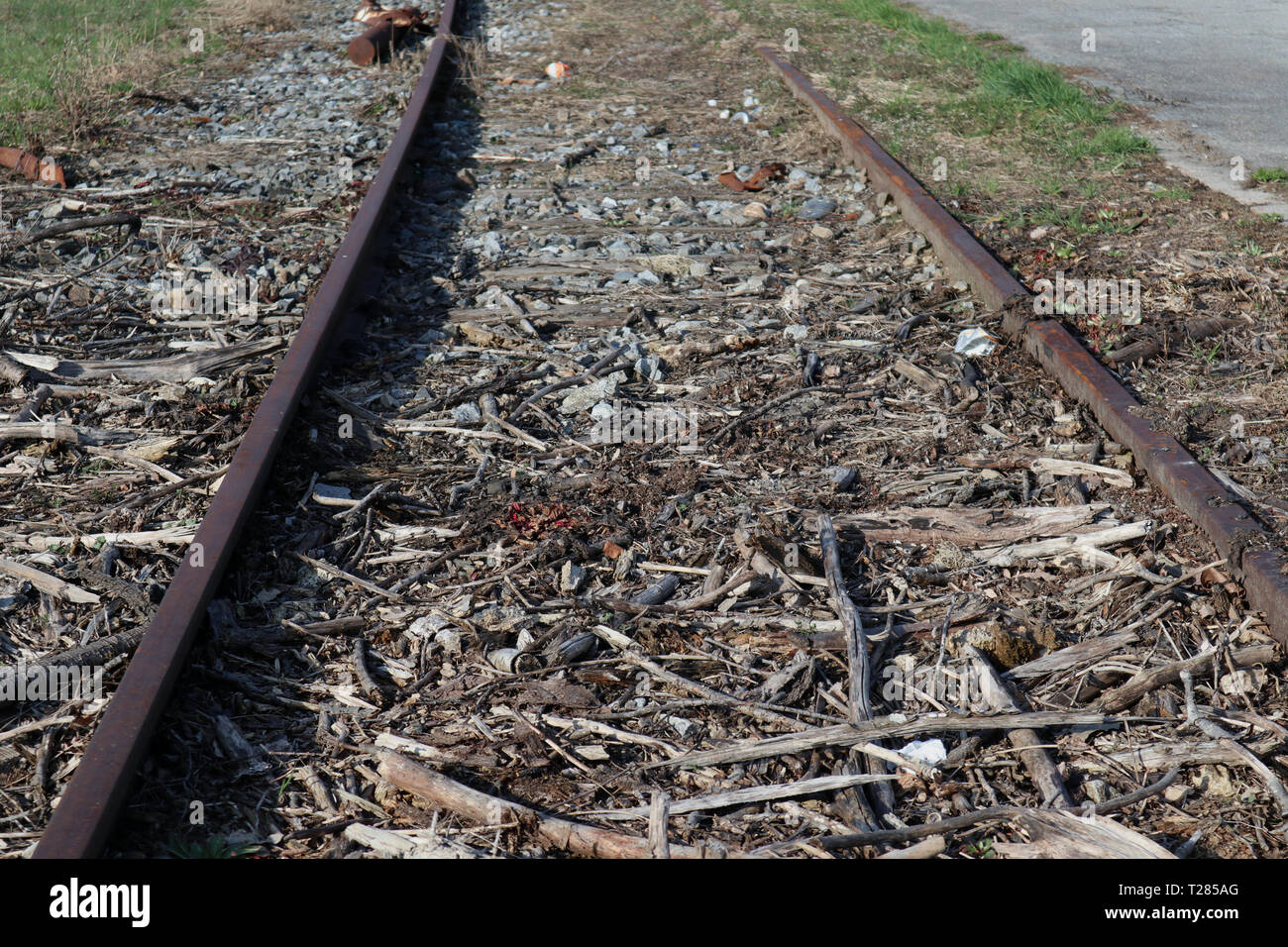 Rail track with wooden sleepers Stock Photo - Alamy