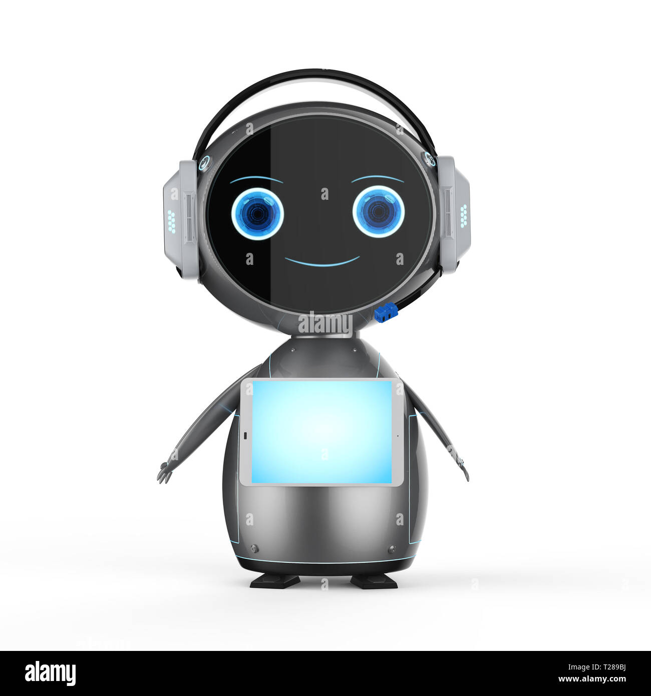 3d rendering cute assistant robot with tablet screen Stock Photo - Alamy
