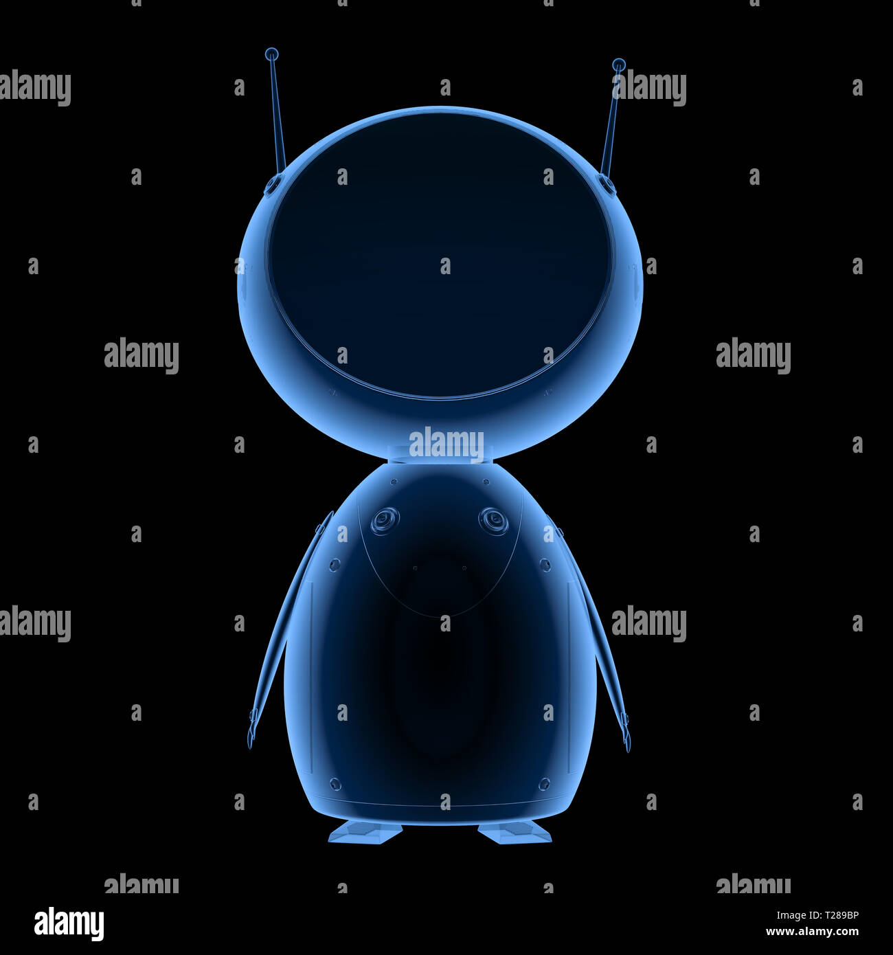 3d rendering x-ray cute artificial intelligence robot isolated on black ...