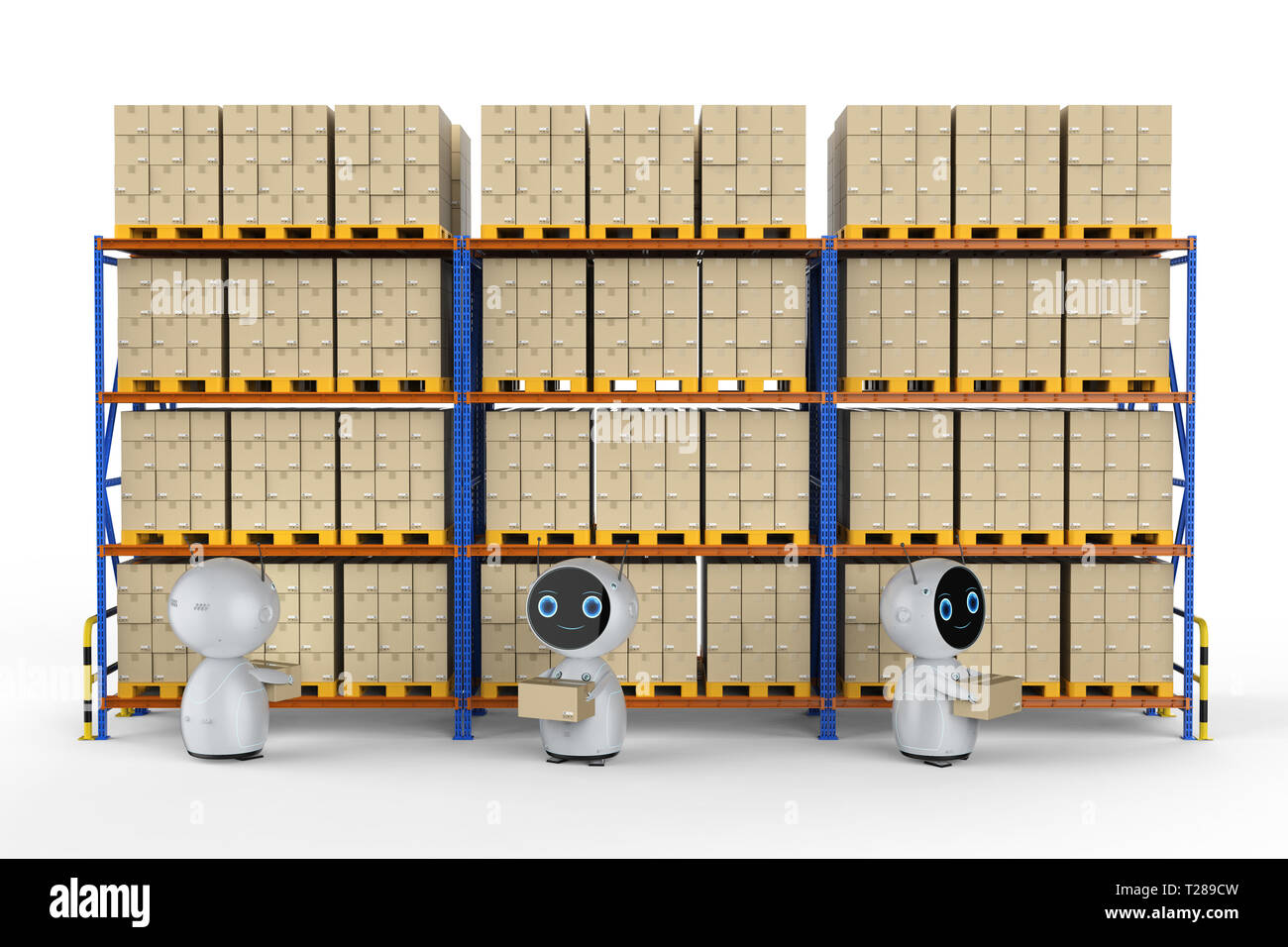 Automatic warehouse concept with 3d rendering automation robot work in ...