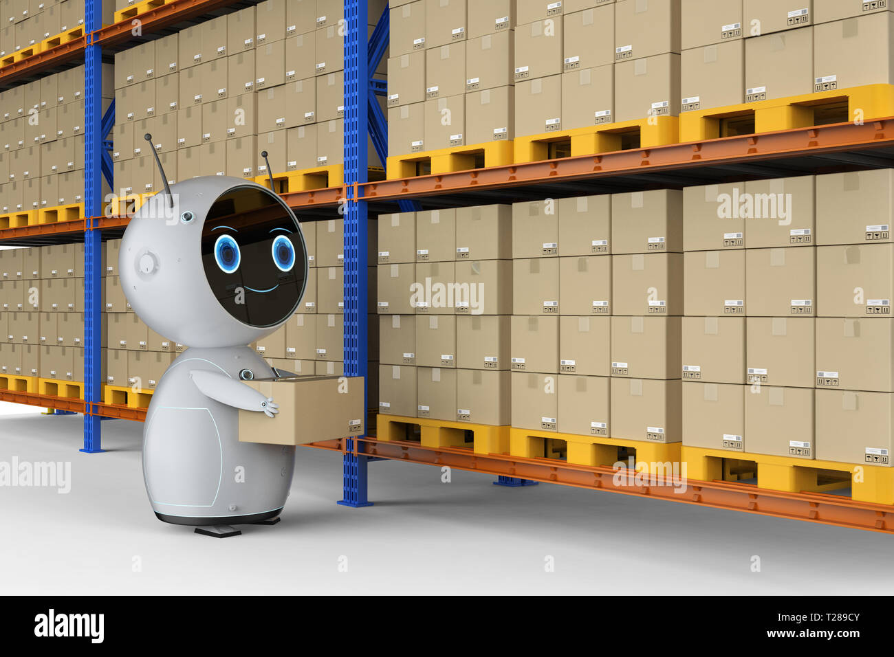 Automatic warehouse concept with 3d rendering automation robot work in ...