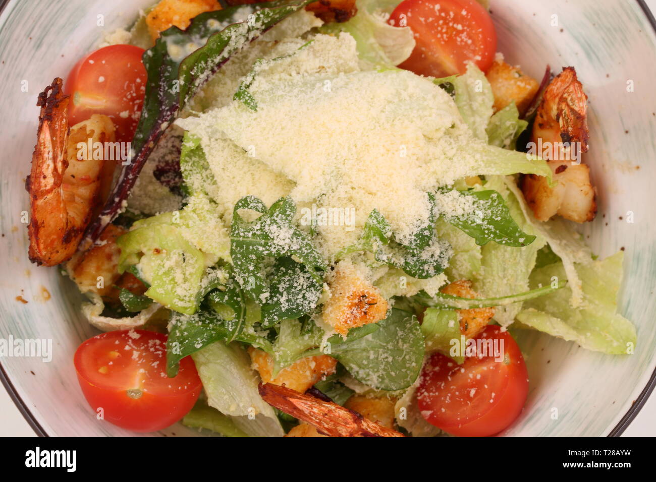 Caesar salad with chicken and red wine Stock Photo - Alamy