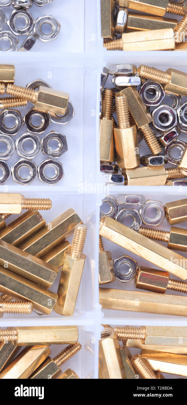 Brass Standoff Spacer Male and Female set in plastic container Stock ...