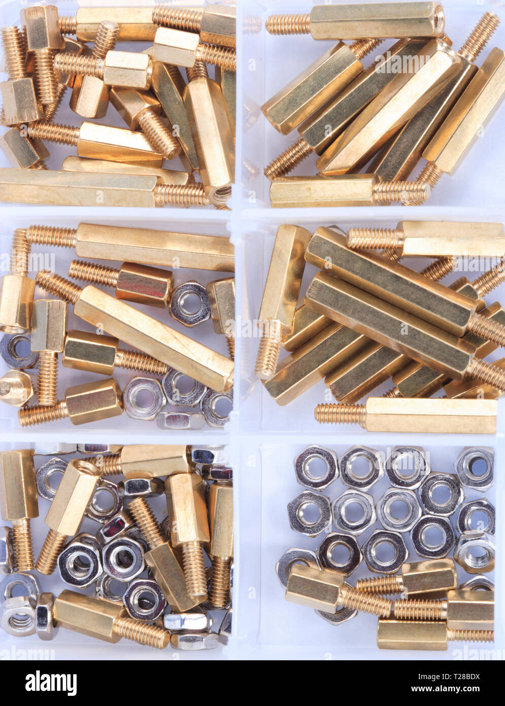 Brass Standoff Spacer Male and Female set in plastic container Stock ...