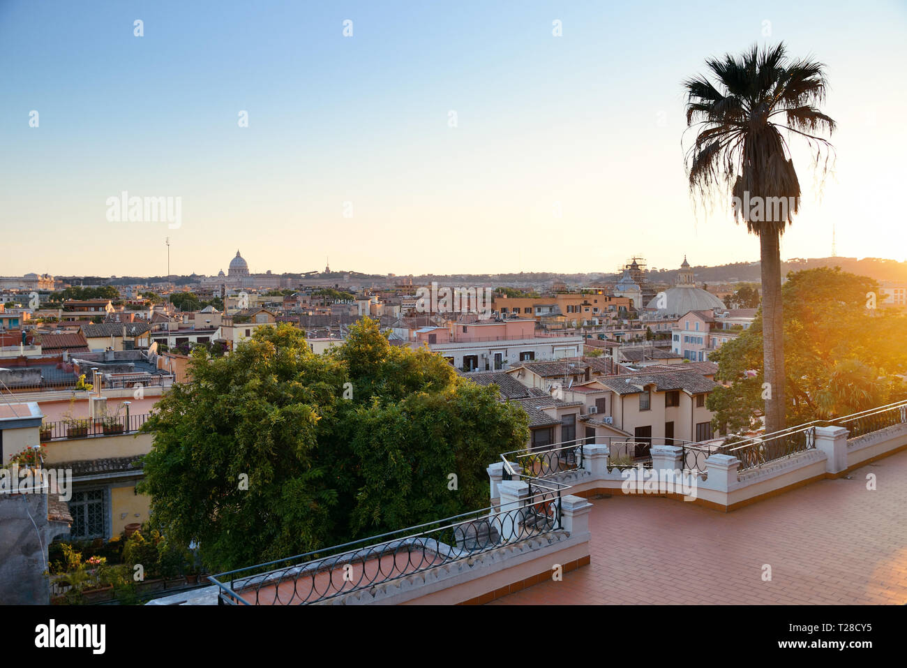 Rome rooftop view with ancient architecture in Italy from park at ...