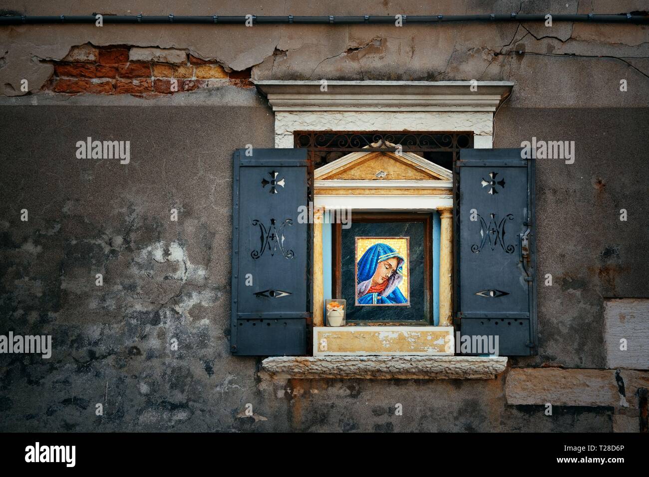 A closeup view of window in historical buildings in Venice, Italy Stock ...