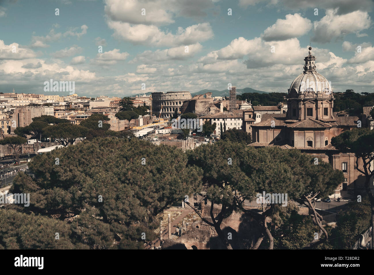 Rome rooftop view with ancient architecture in Italy Stock Photo - Alamy
