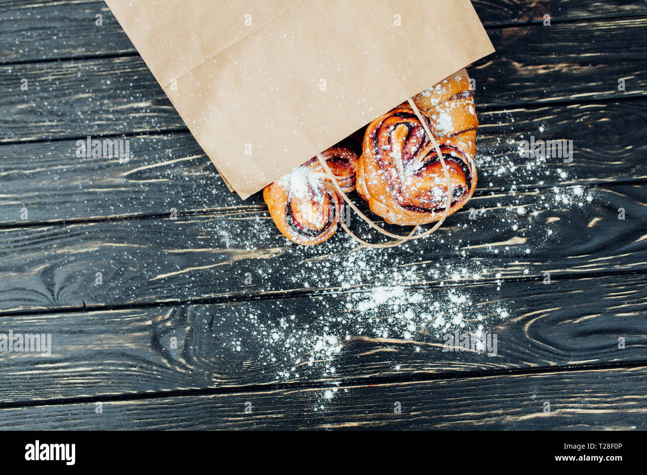 Mock up. Healthy tasty breakfast. Top view, copy space. Bakery on the ...