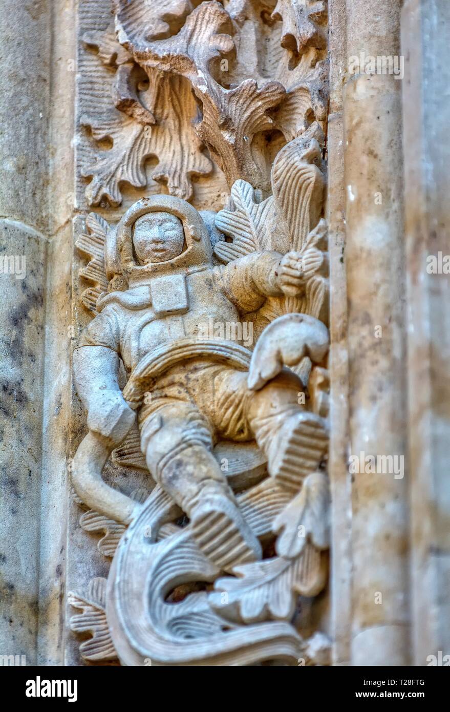 Astronaut carved on the facade of Salamanca cathedral in Spain Stock ...