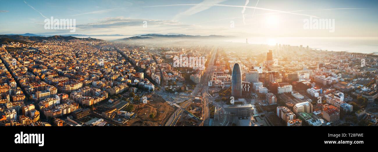 Barcelona skyline aerial view with buildings in Spain Stock Photo - Alamy