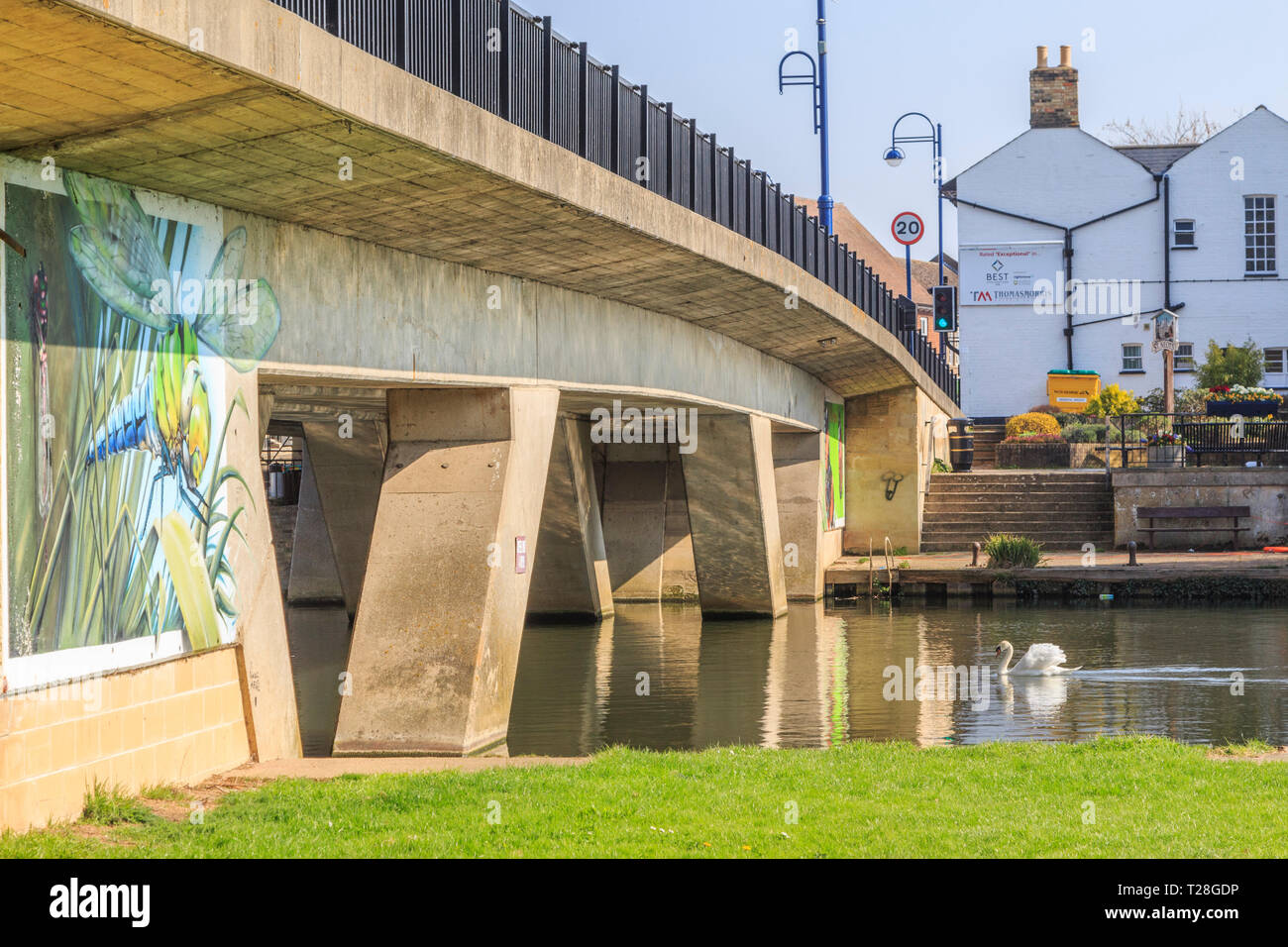 River Ouse Road bridge,St Neots town centre high street Cambridgeshire ...