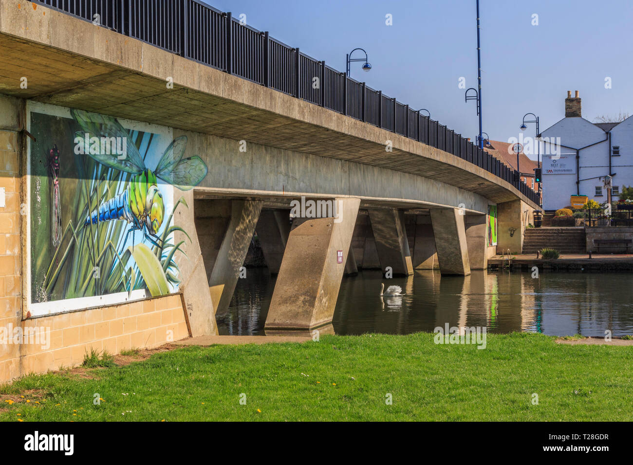 River Ouse Road bridge,St Neots town centre high street Cambridgeshire ...