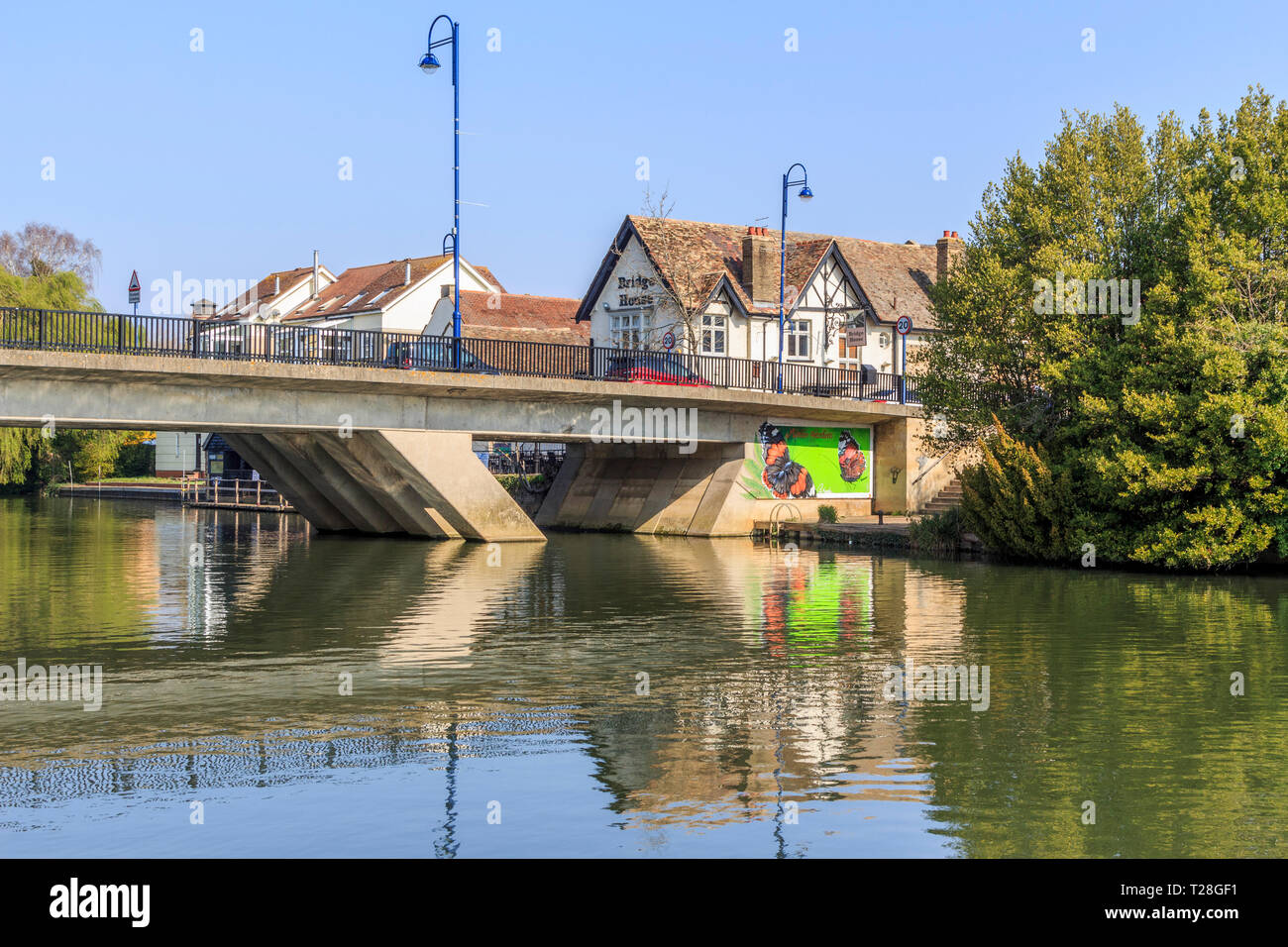 River Ouse Road bridge,St Neots town centre high street Cambridgeshire ...
