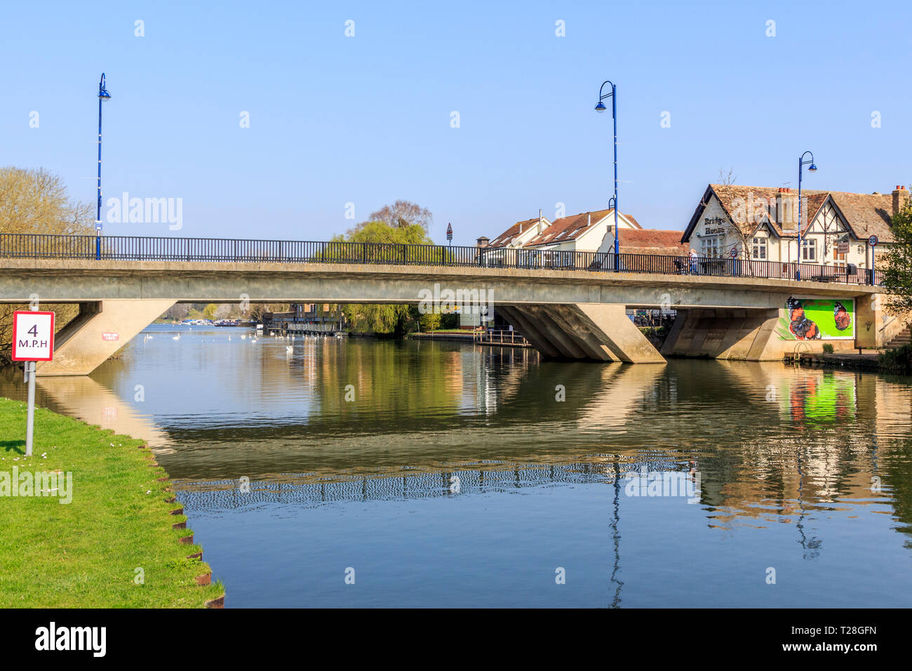River Ouse Road bridge,St Neots town centre high street Cambridgeshire ...