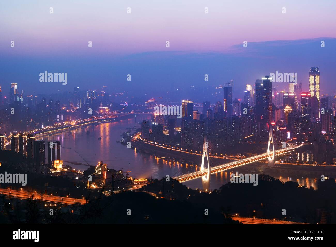 Chongqing urban architecture and city skyline at night in China Stock ...