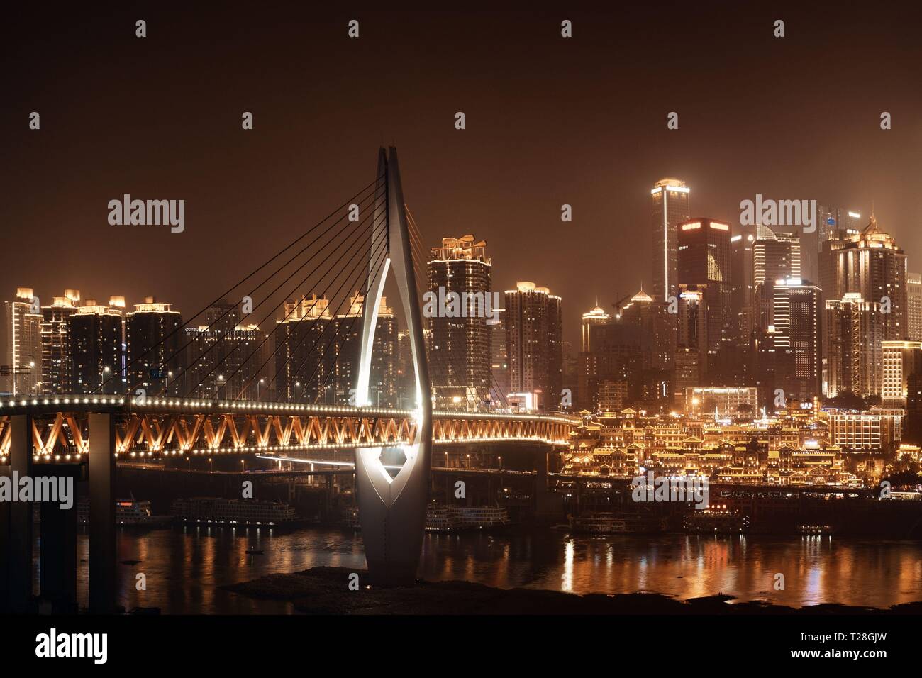 Qiansimen Bridge with Hongyadong shopping complex and city urban ...