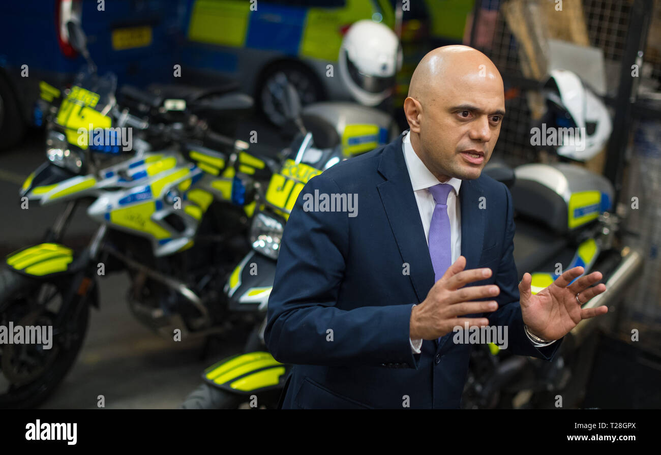 Home Secretary Sajid Javid speaks to the media at Islington Police ...