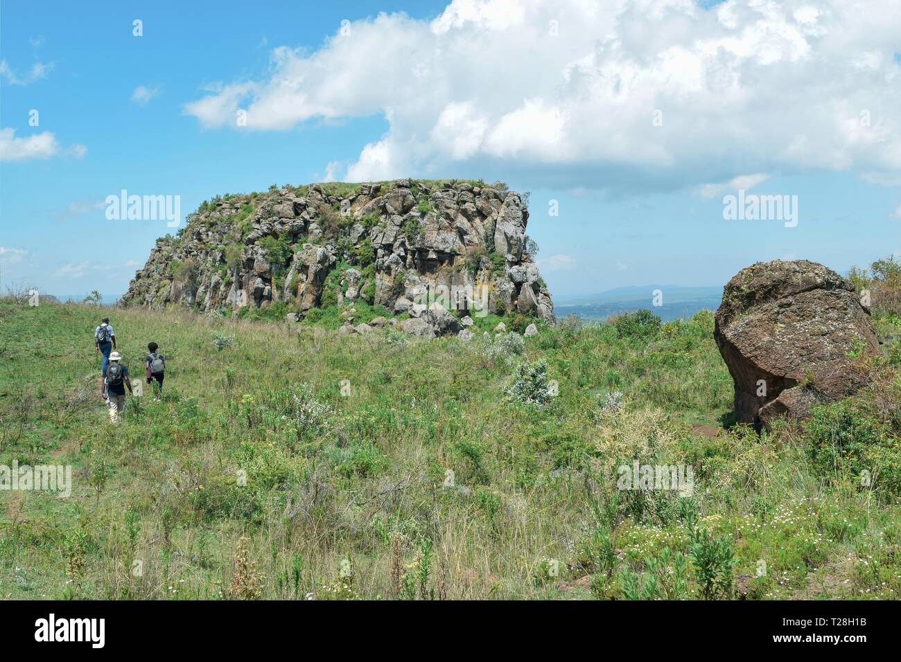 A group of hikers against a mountain background, Table Mountain, Kenya ...