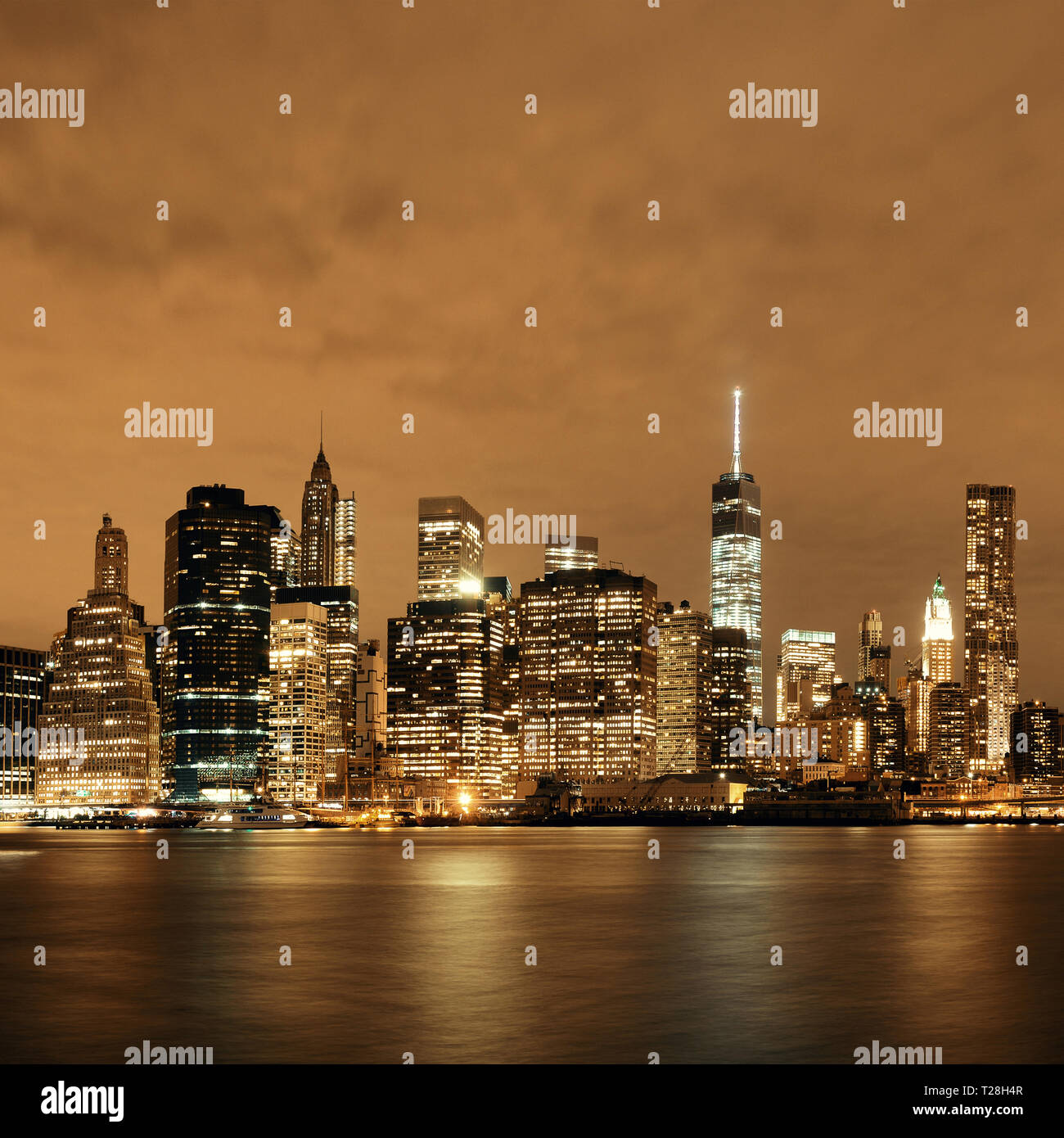 Manhattan Downtown architecture night view Stock Photo - Alamy