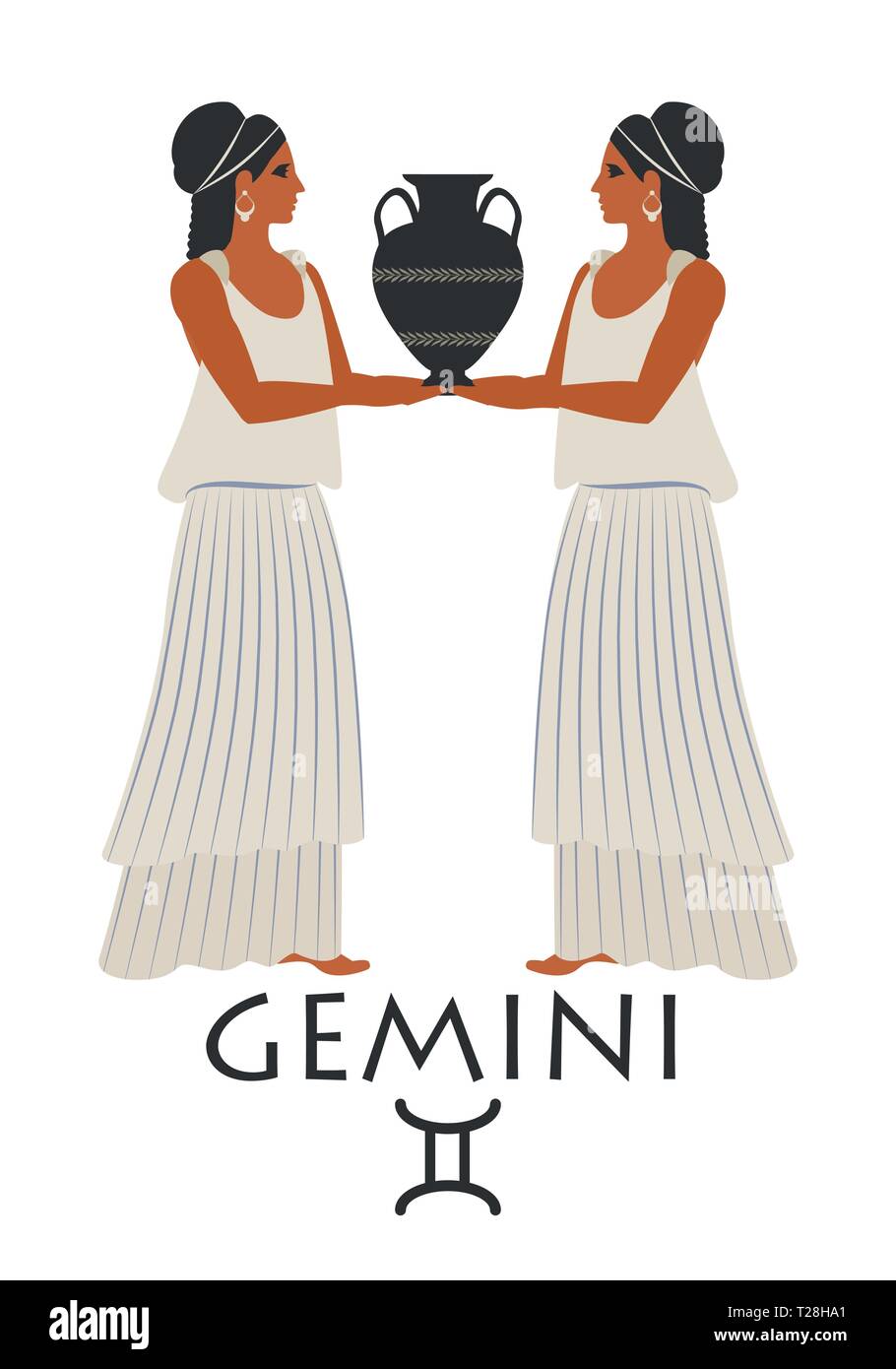Zodiac in the style of Ancient Greece. Gemini. Two girls wearing ...