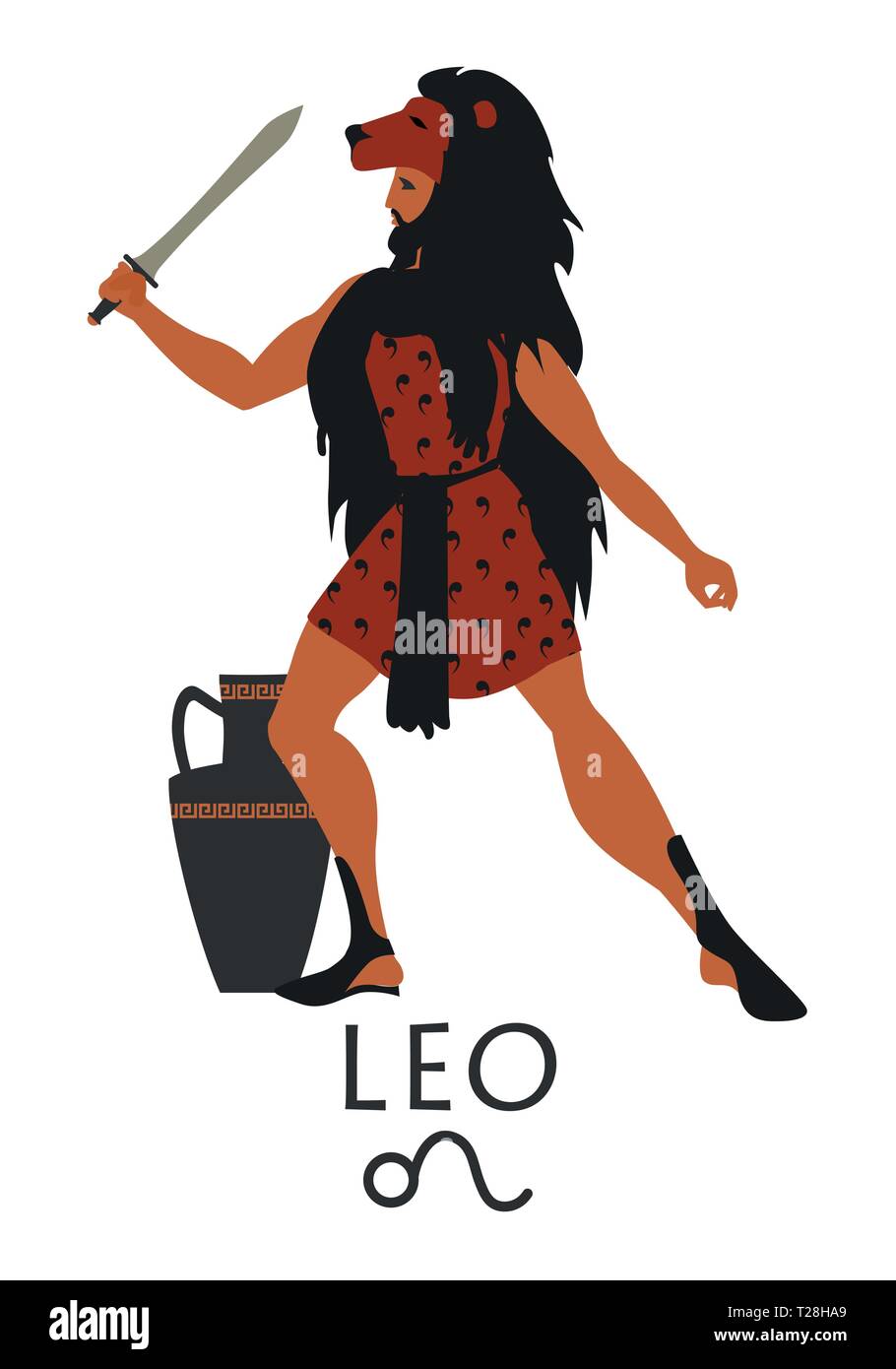 Zodiac in the style of Ancient Greece. Leo. Greek hero dressed in the ...