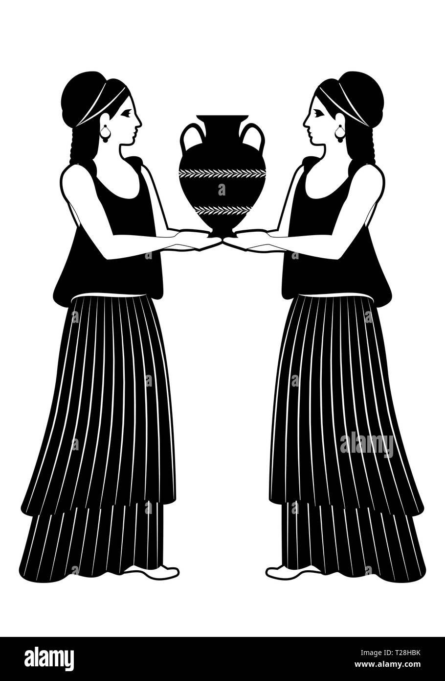 Zodiac in the style of Ancient Greece. Gemini. Two girls wearing ...
