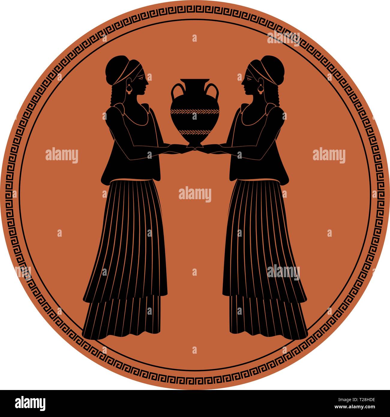 Zodiac in the style of Ancient Greece. Gemini. Two girls wearing ...