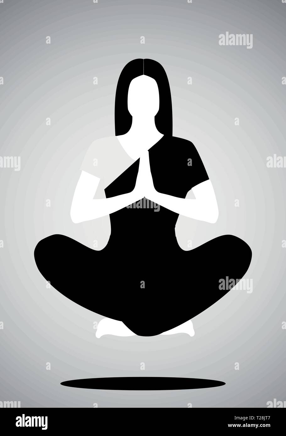 Icon of girl doing yoga or meditation floating above his shadow Stock ...
