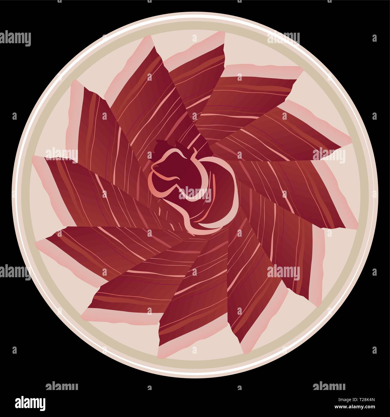 Typical Spanish Food. Plate of Iberian Ham on black background. Vector ...