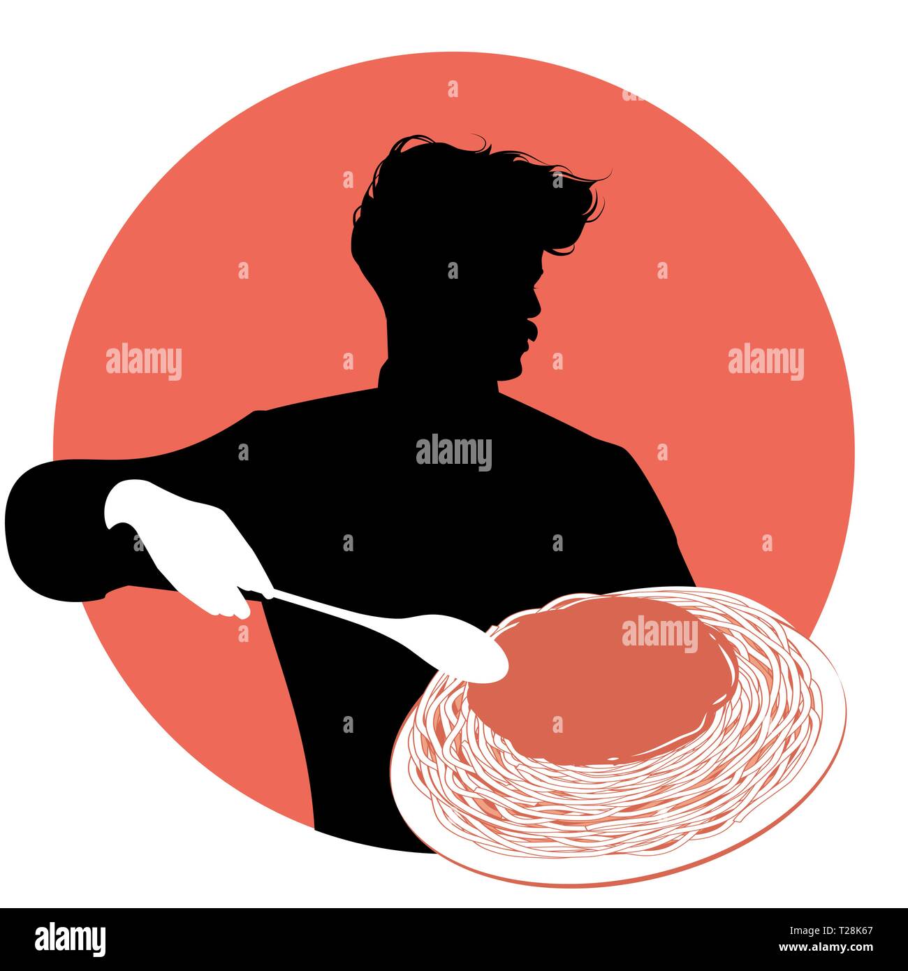 Silhouette of chef carrying a plate of spaghetti and spoon Stock Vector ...