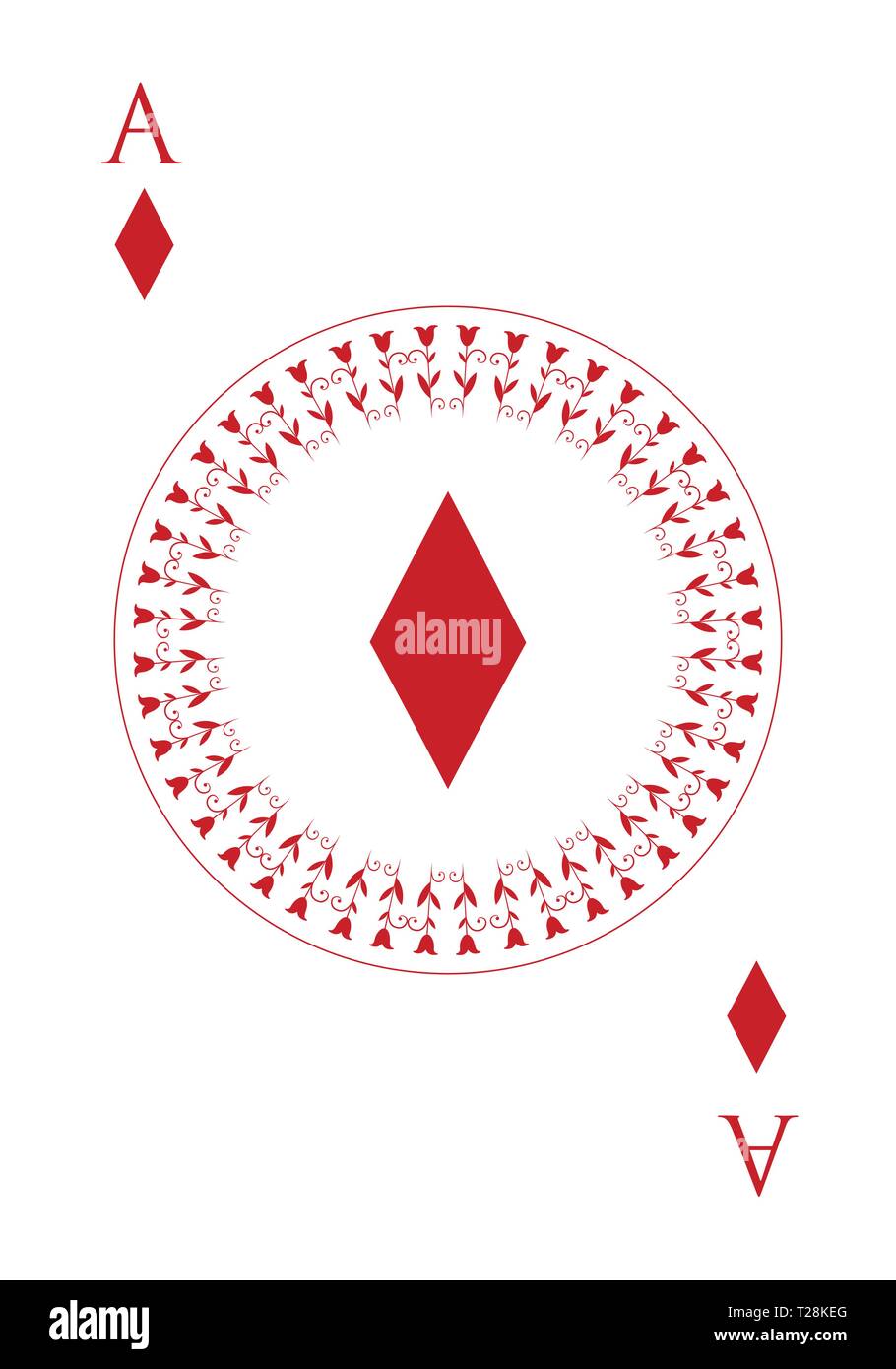 Diamond ace surrounded by a flower border, isolated on white background ...