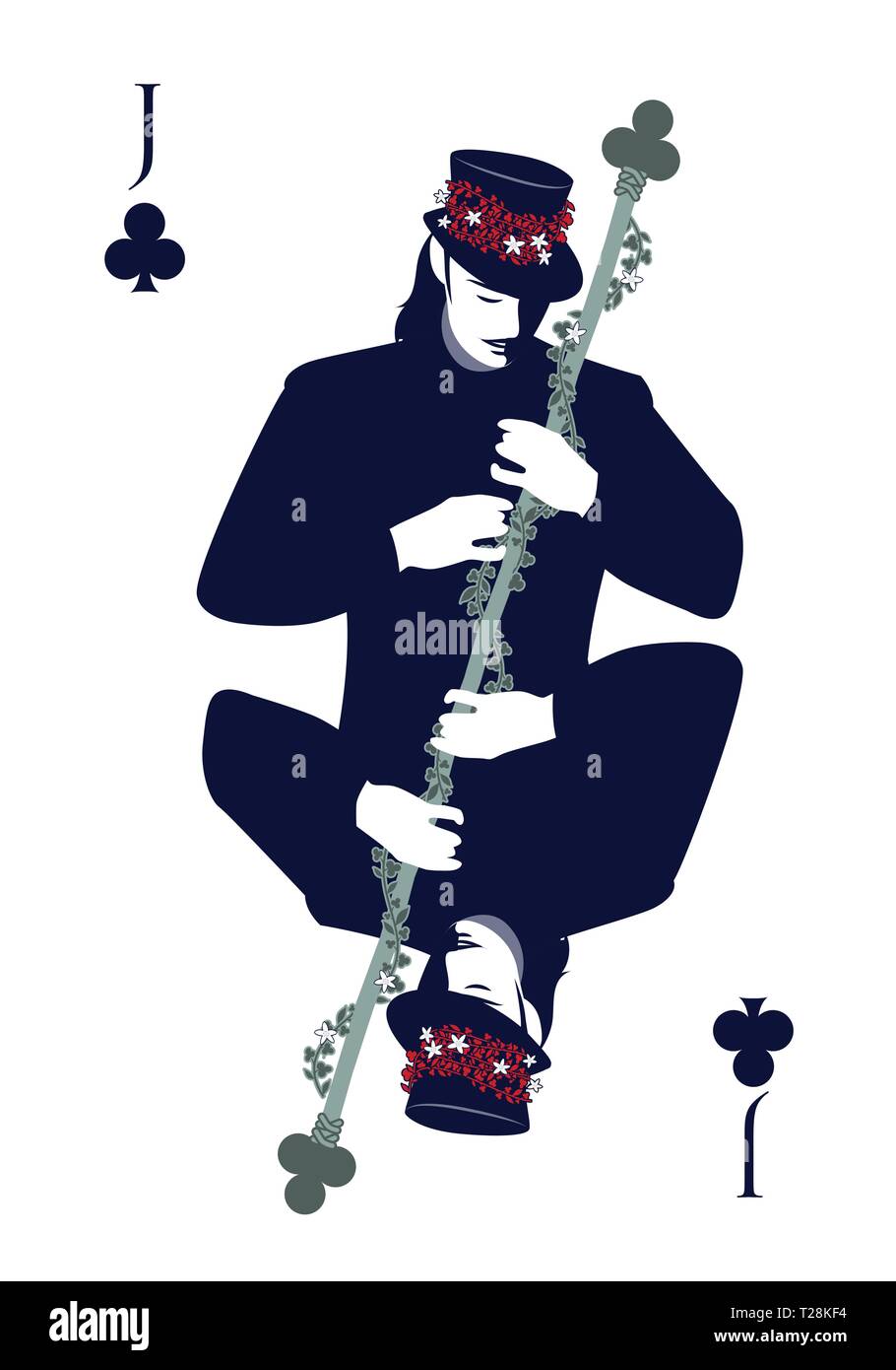 Jack of Clubs with top hat, hugging a rod surrounded by trees and ...