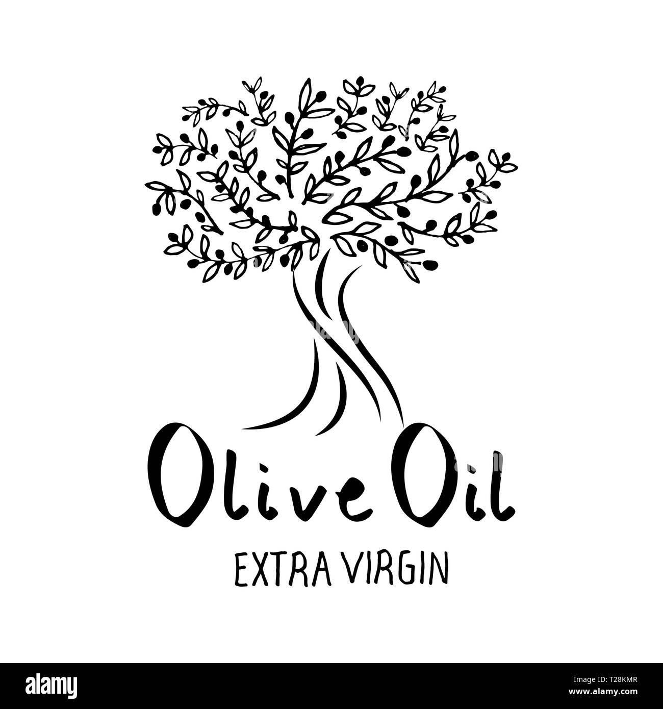 Olive tree hand drawn and handwritten text, isolated on white ...