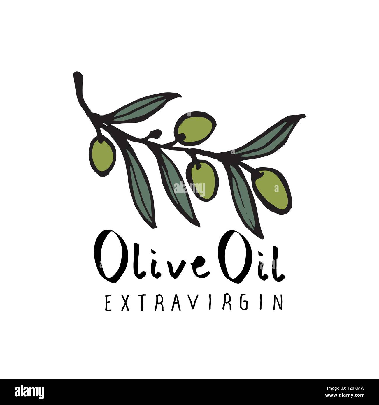 Olive branch with olive leaves hand drawn and handwritten text ...