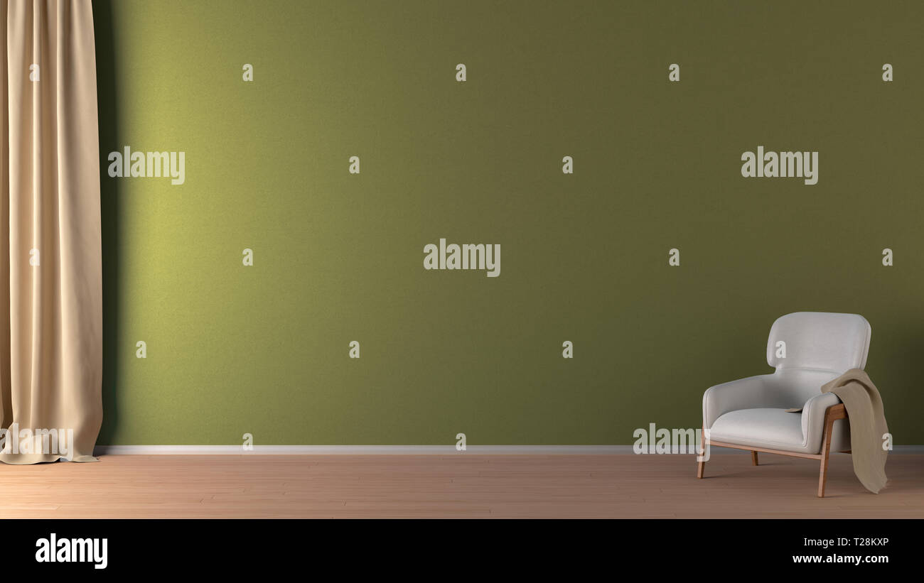 Blank yellow wall in living room interior mock up with flooring, white ...