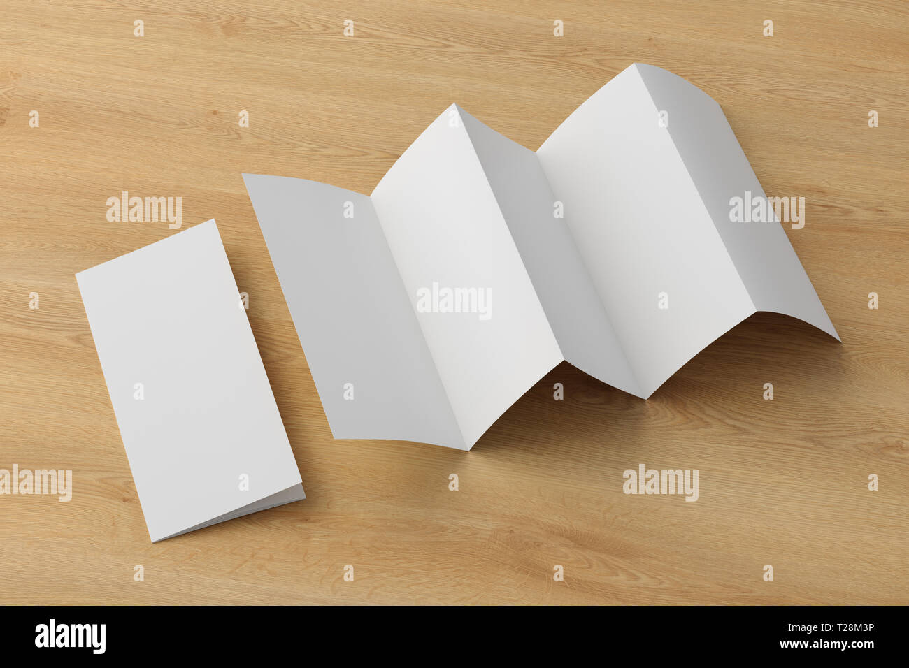 Blank five fold, ten pages brochure booklet on wooden background with ...