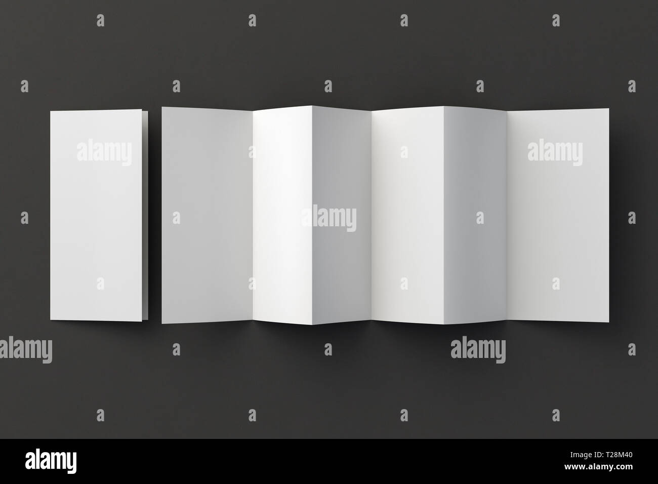 Blank six fold, twelve pages brochure booklet on black background with ...