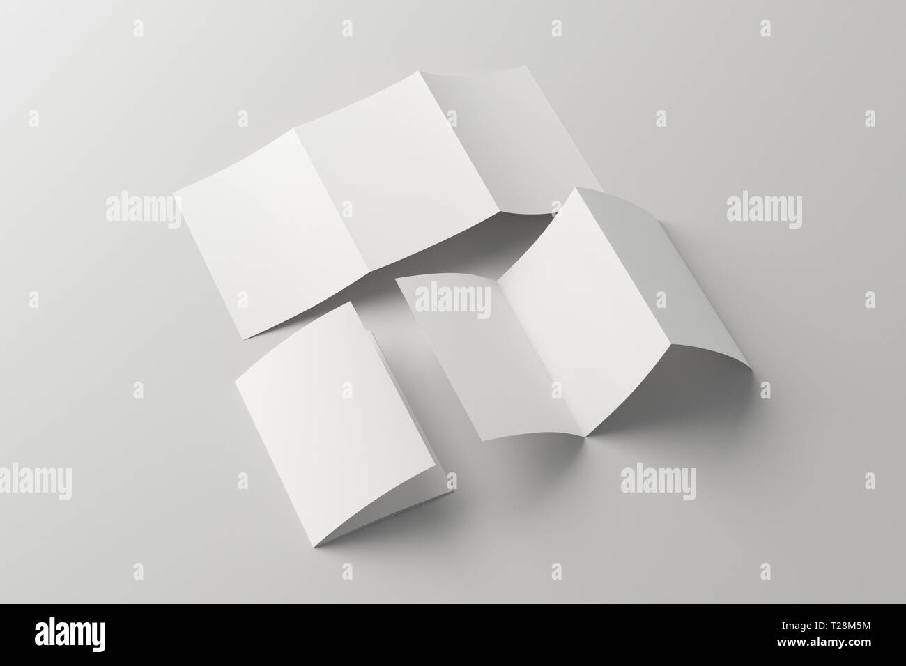 Blank trifold of three of A5/A4 pages brochure booklet on white ...