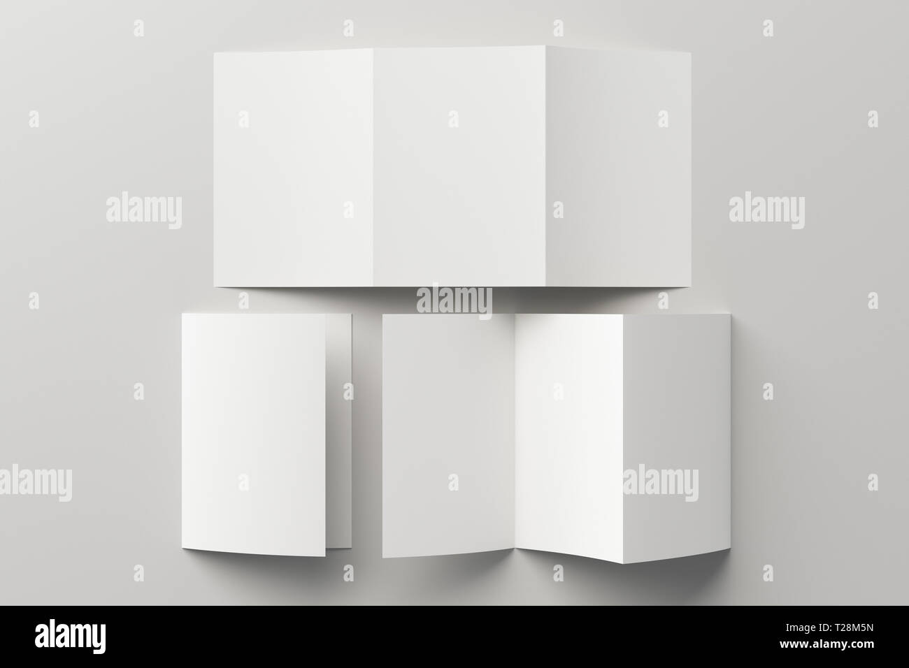 Blank trifold of three of A5/A4 pages brochure booklet on white ...
