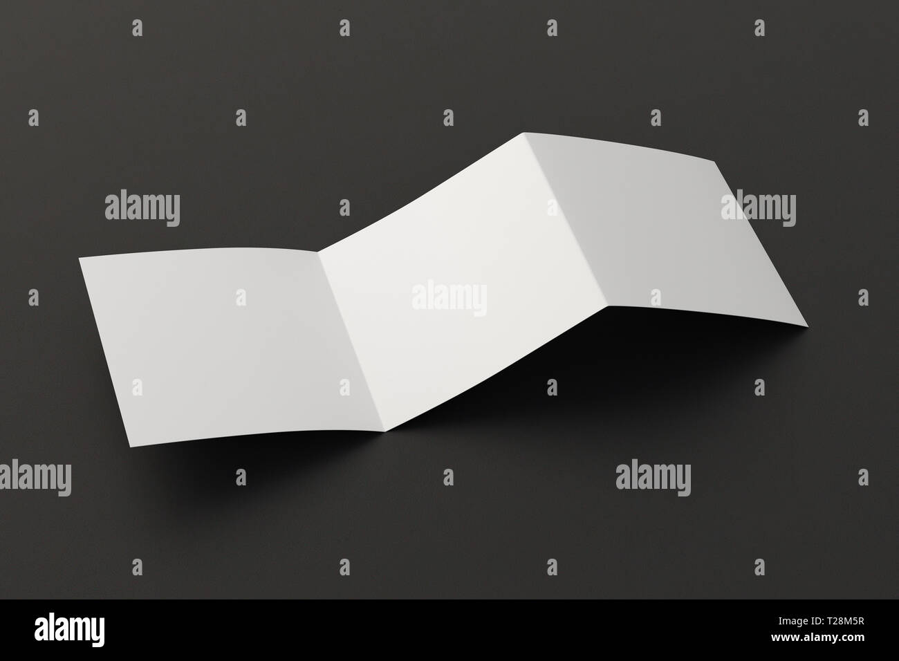 Blank trifold z-fold square brochure booklet on black background with ...